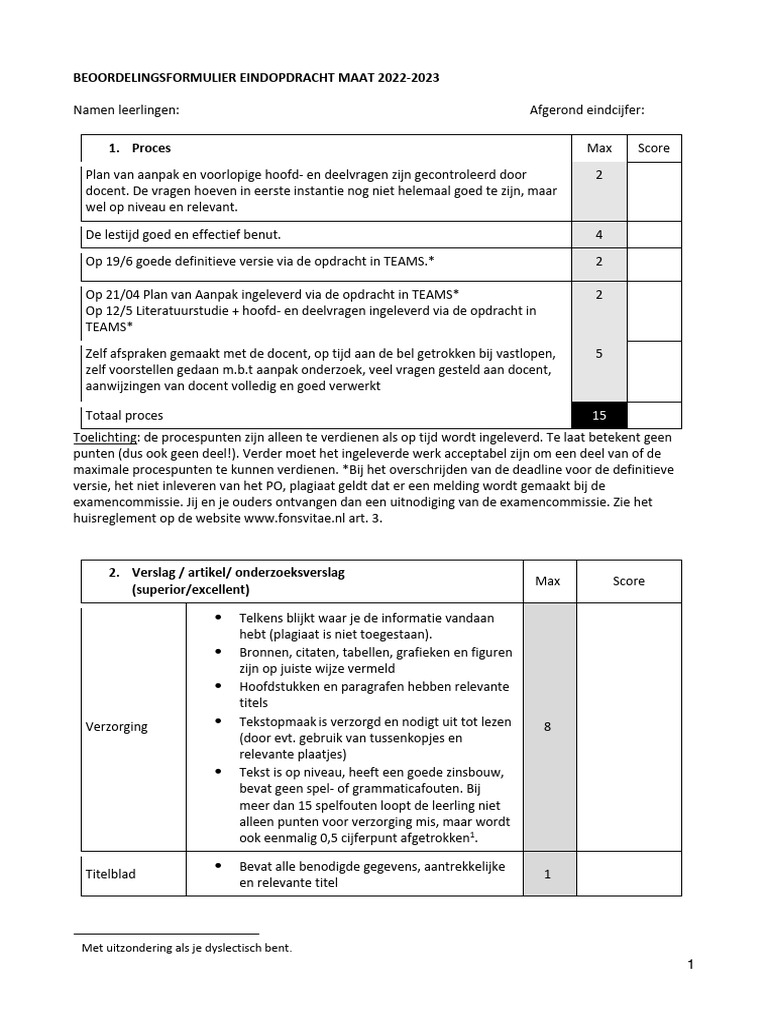 Beoordelingsmodel Eindopdracht Maatschappijleer | PDF