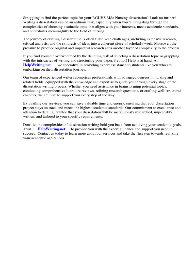 Rguhs MSC Nursing Dissertation Topics | PDF | Thesis | Nursing