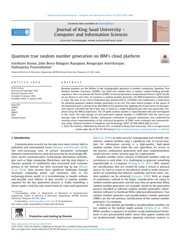 Quantum True Random Number Generation On Ibms Cloud Platform Pdf