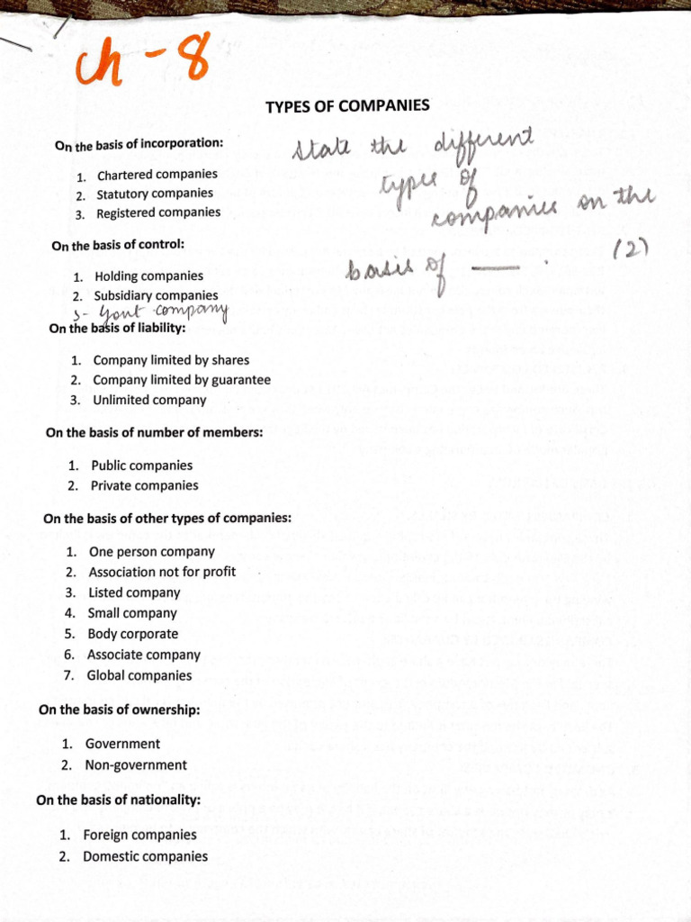 Comm CH 8 - Types of Companies | PDF