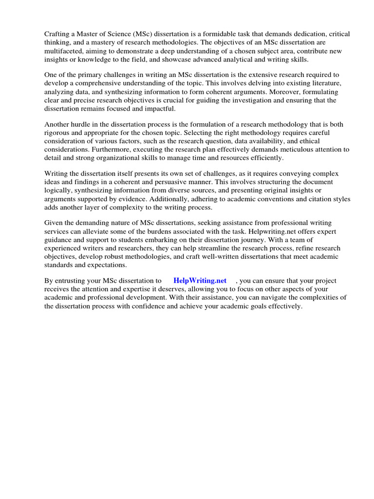 MSC Dissertation Objectives | PDF | Thesis | Methodology