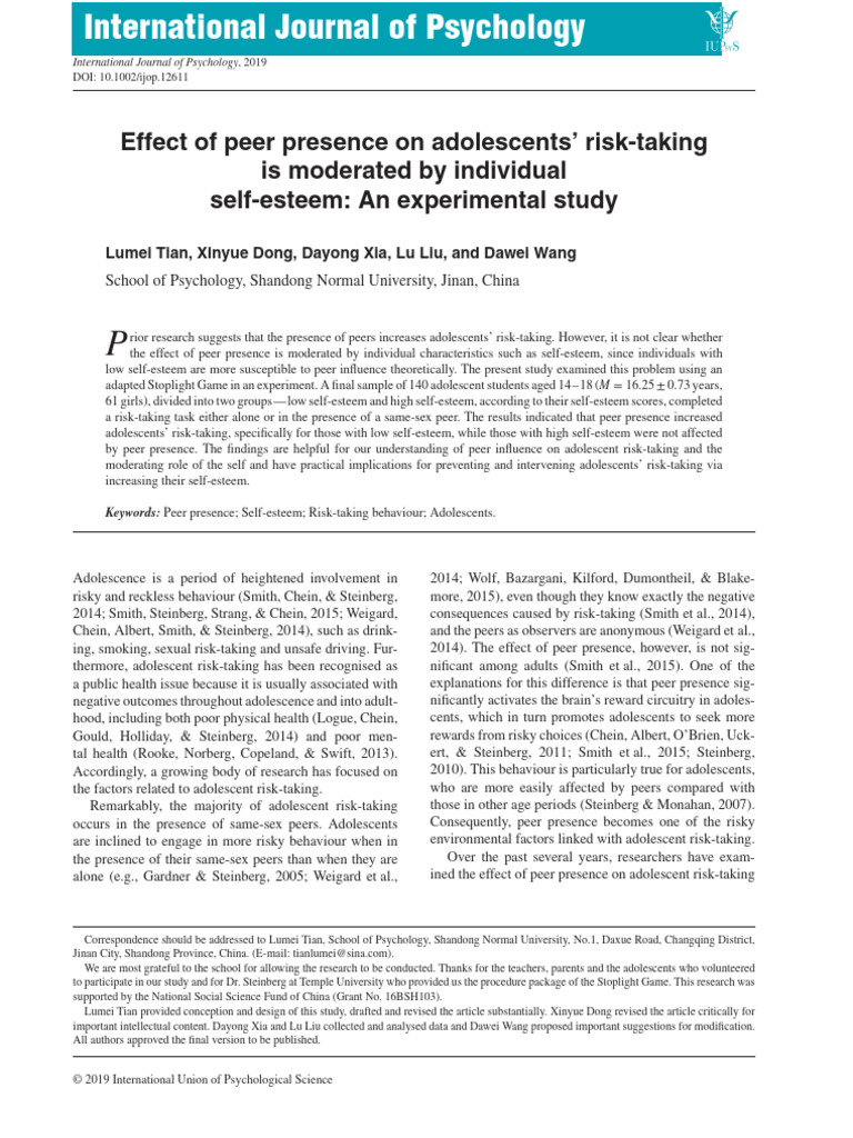 Effect of Peer Presence On Adolescents' Risk Taking - Psych Article ...