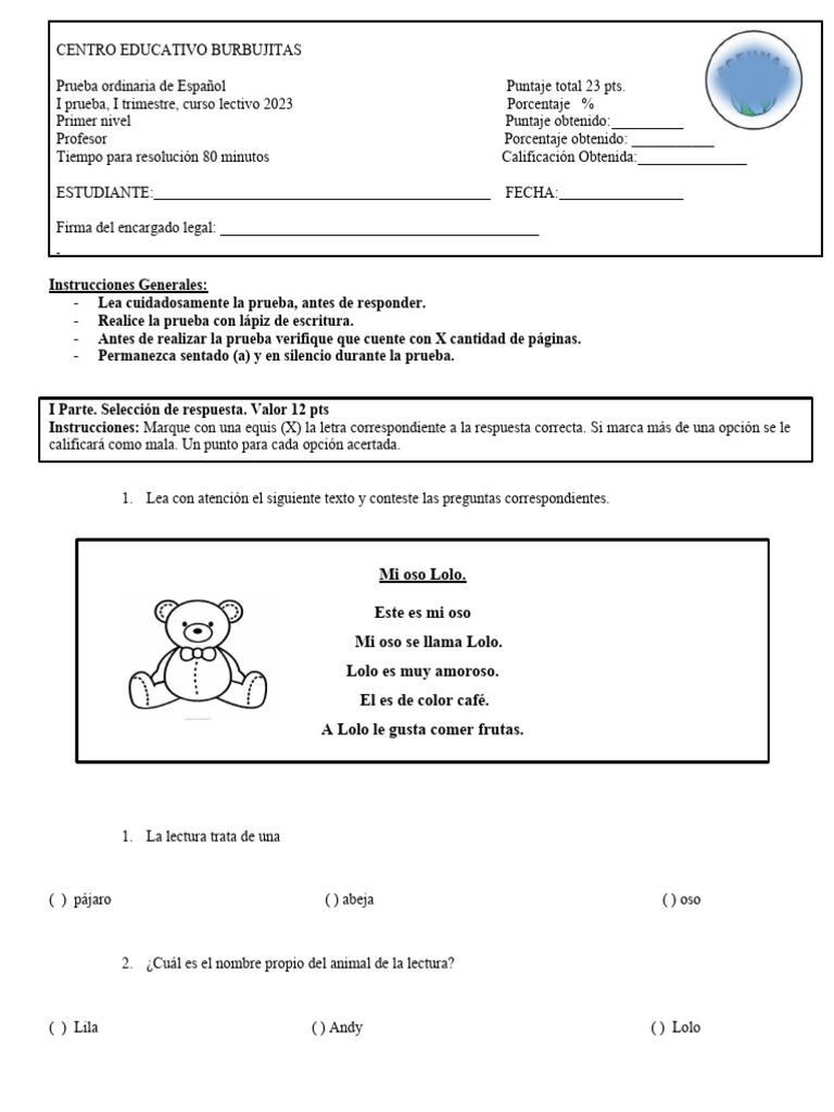 Ejemplo de Prueba Escrita | PDF