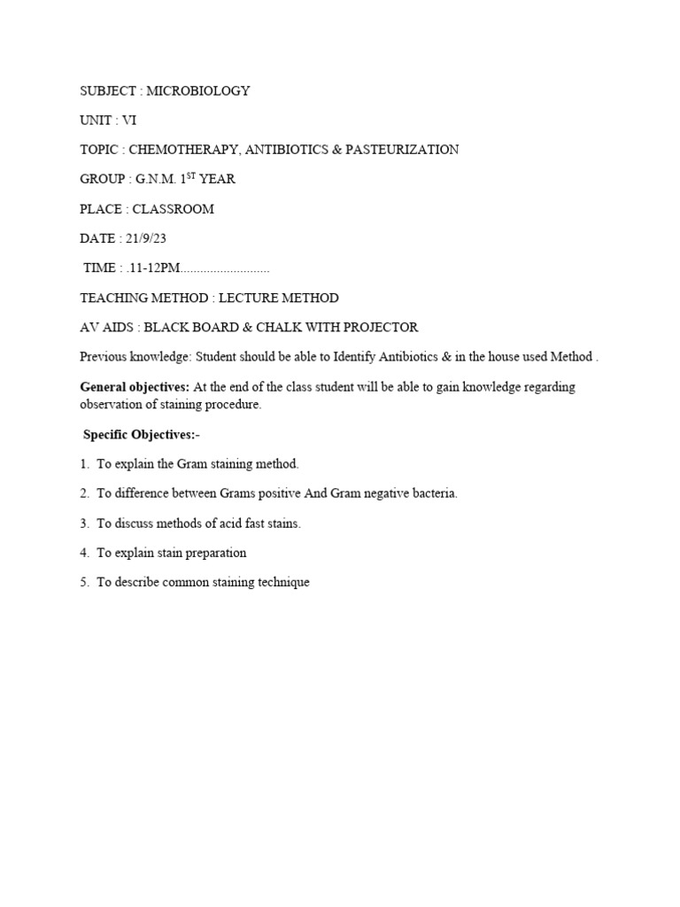 Staining Lesson Plan | PDF