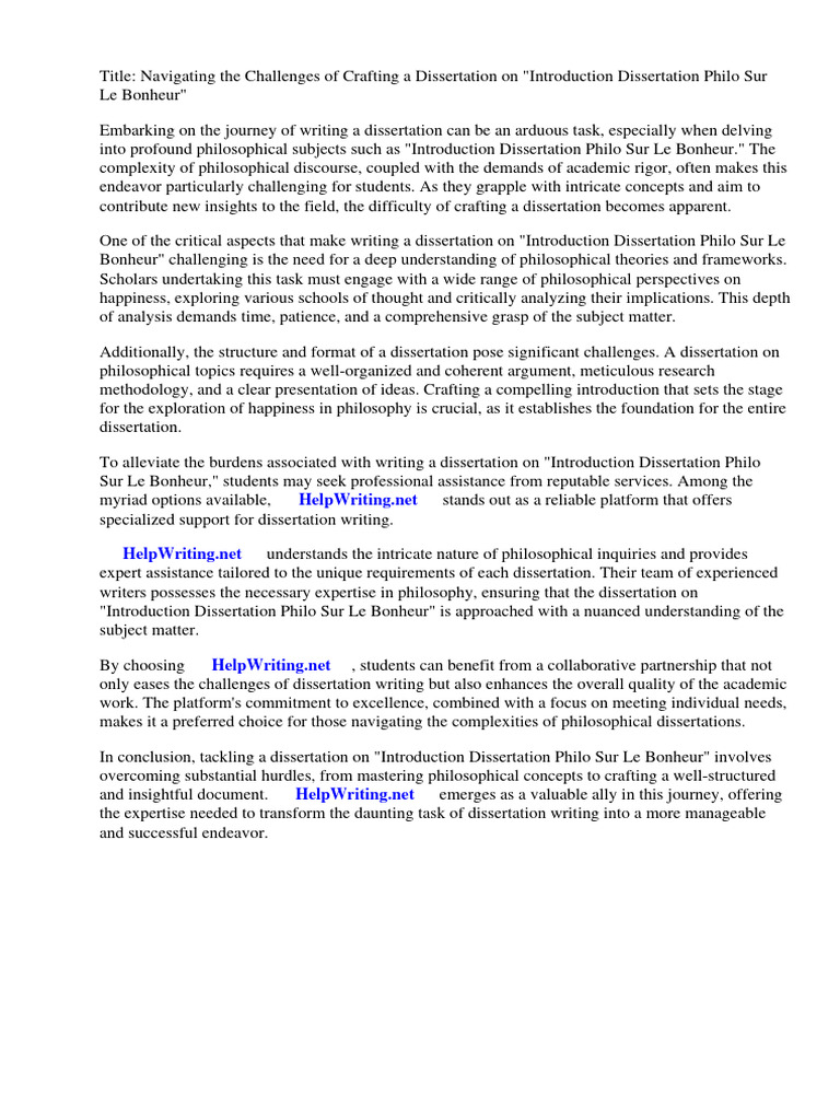 Introduction Dissertation Philo Sur Le Bonheur | PDF | Thesis | Liberal Arts Education