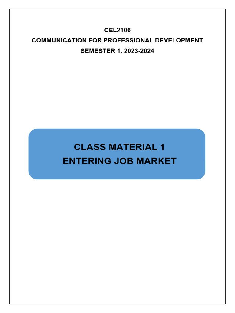 Cel2106 Class Material 1 (Week 1) | PDF | Advertising | Employment