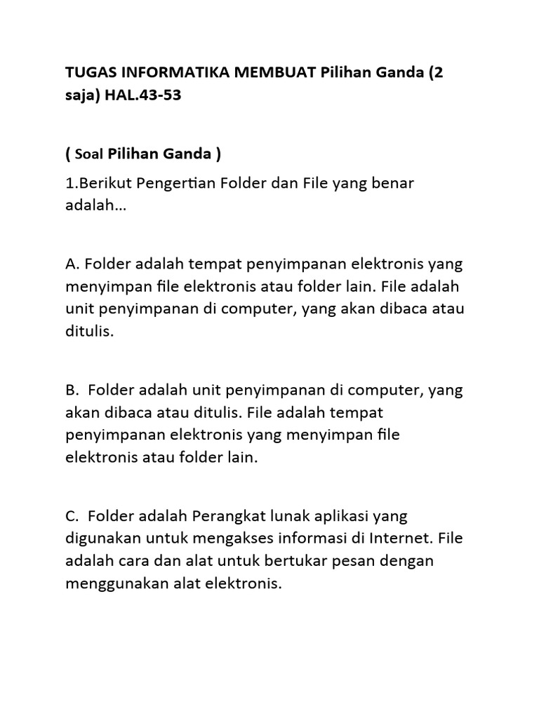 Tugas Informatika Membuat Pilihan Ganda Hal.43-53 | PDF