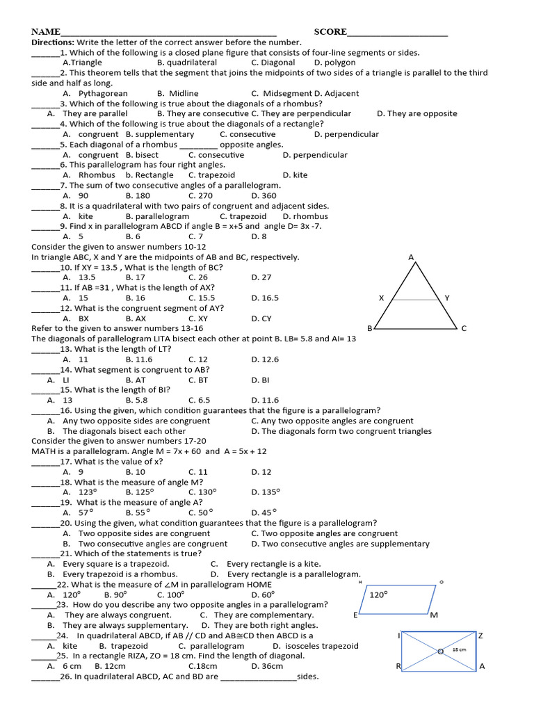LONGTEST Math 9 | PDF | Rectangle | Perpendicular