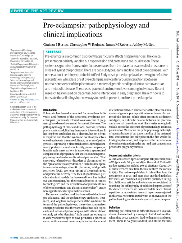 Preeclampsia Pathophysiology and Clinical Implications | PDF | Placenta ...
