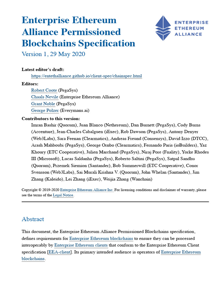 EEA Enterprise Ethereum Chain Specification V1 2800229 | PDF | Boolean ...