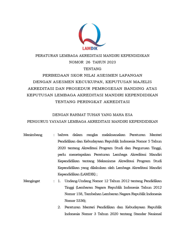 Lamdik - 26 Tahun 2023 - Perat Perbedaan Skor Nilai Dan Proses Banding ...