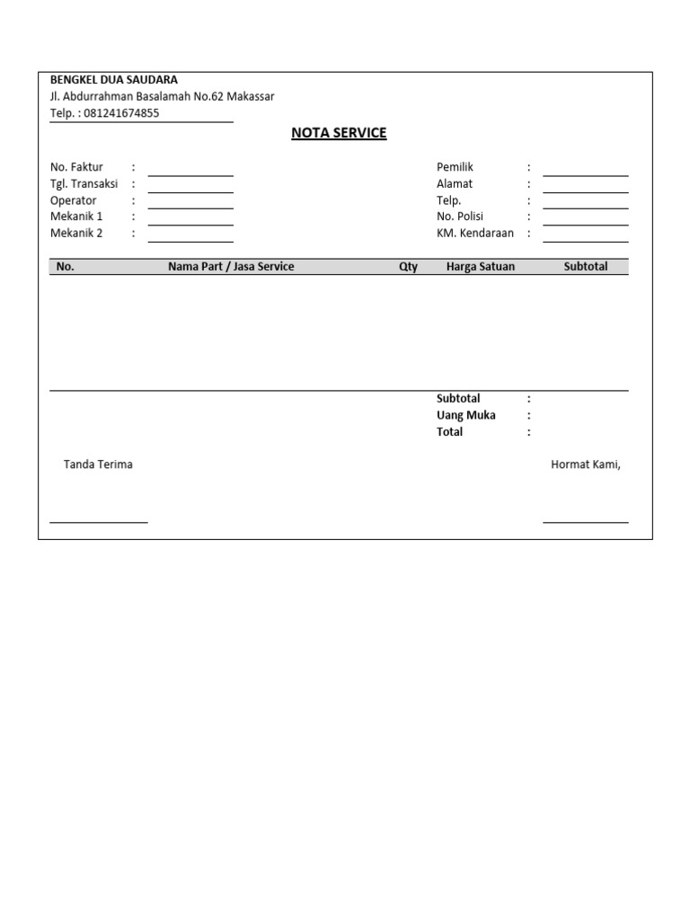 Nota Service Bengkel Dua Saudara | PDF | Pengelolaan Keuangan & Uang