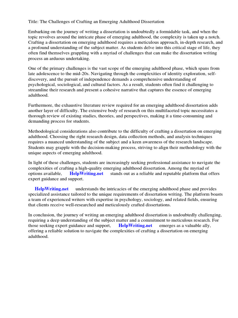 Emerging Adulthood Dissertation | PDF | Adolescence | Adults