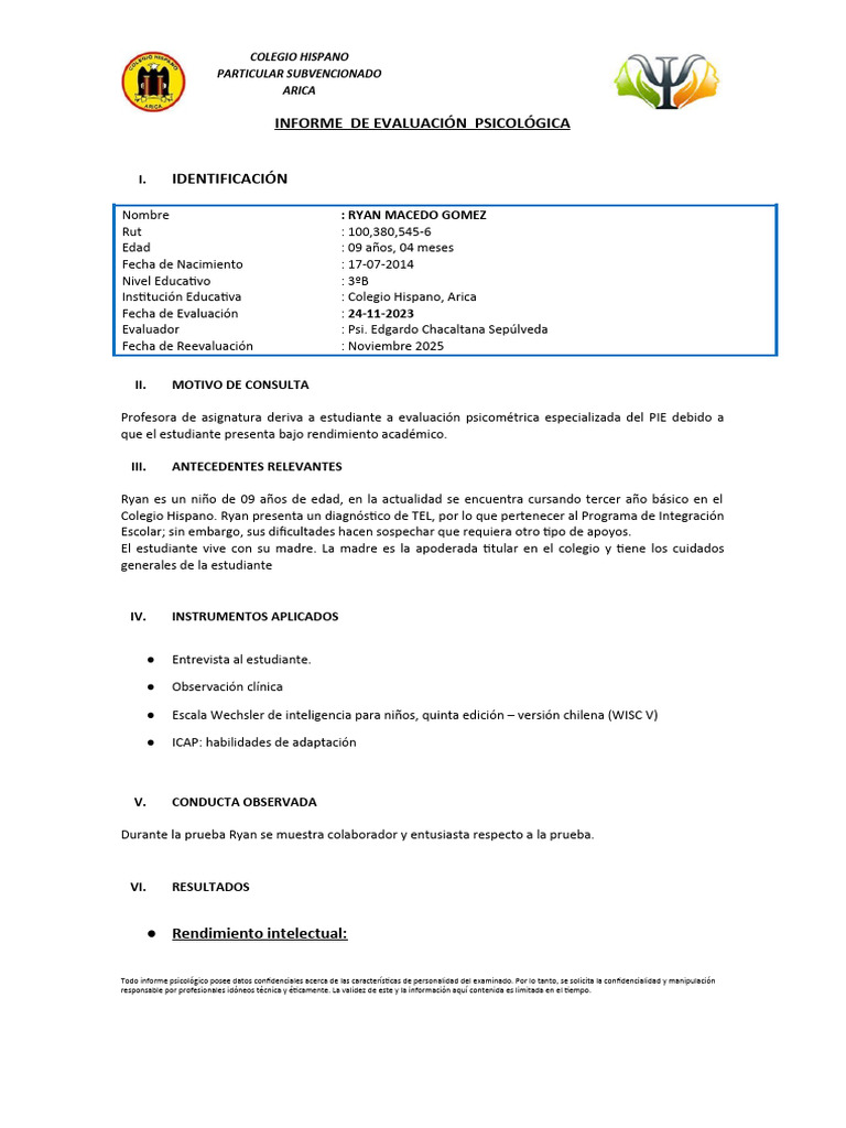 00 3b Ryan Macedo | PDF | Sicología | Escala de inteligencia para ...