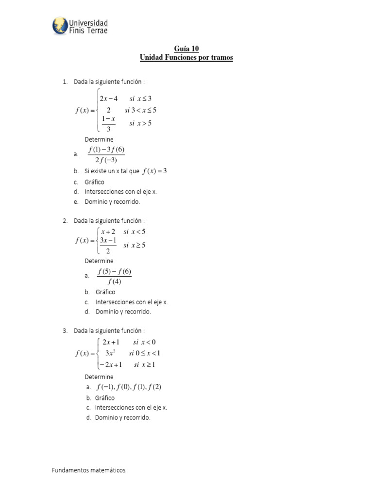 Funciones por tramos: Análisis y Gráficos | PDF | Métodos y materiales ...