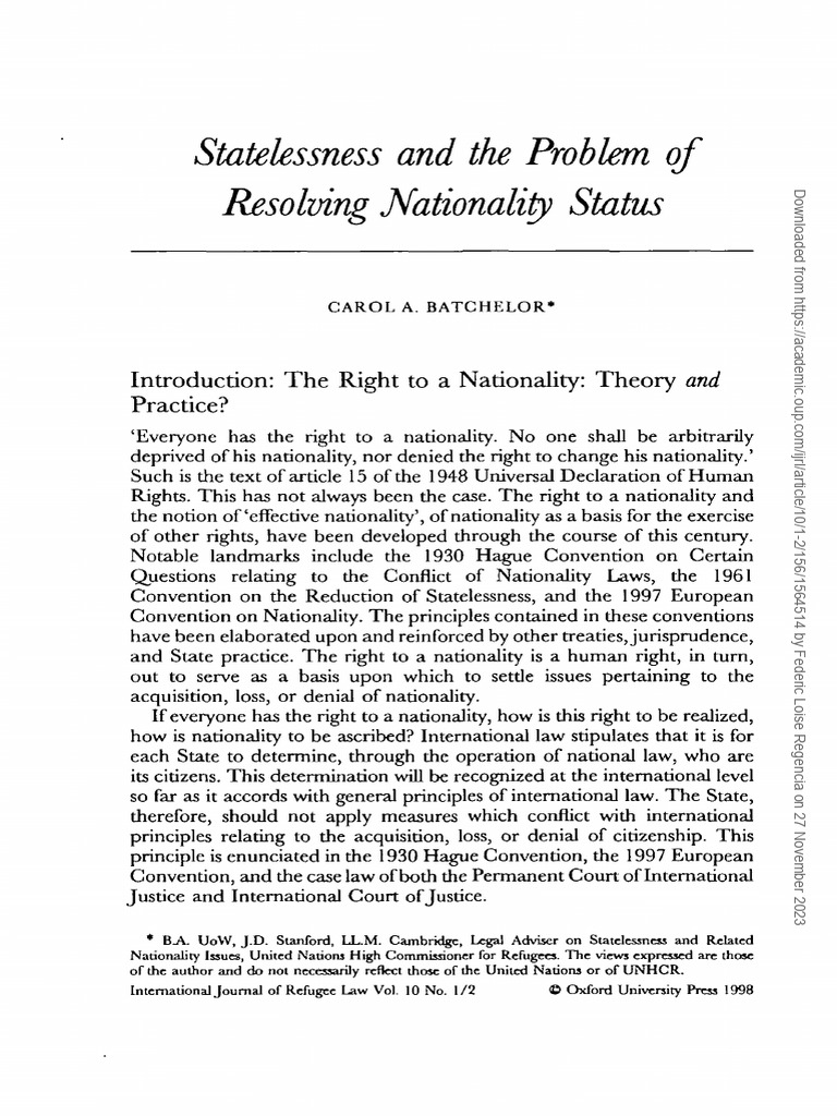 Statelessness | PDF | Nationality | International Law