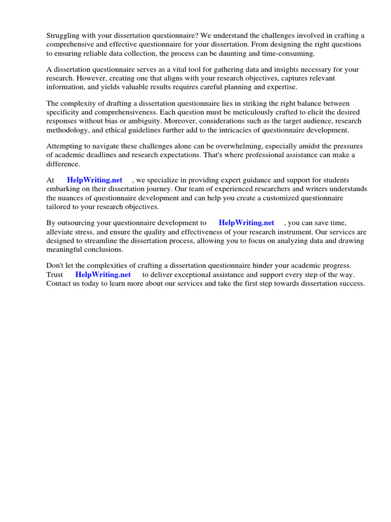 Dissertation Questionnaire | PDF | Thesis | Questionnaire