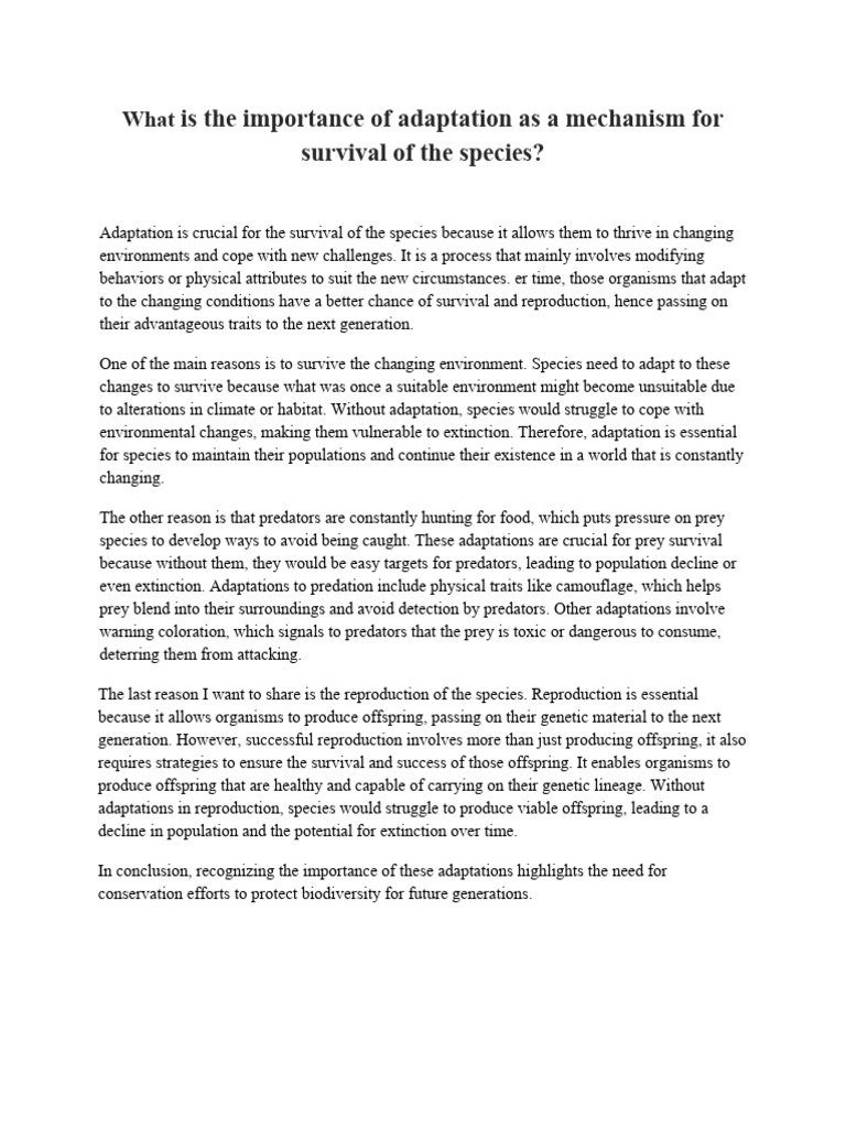 Importance of Adaptation for Species Survival | PDF