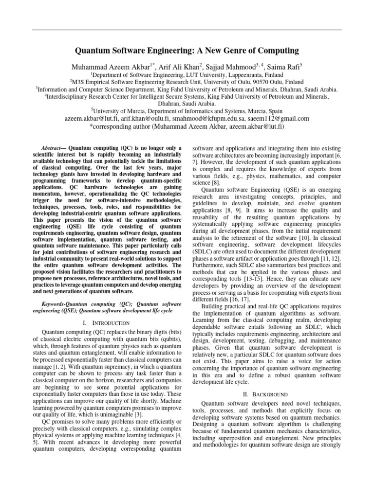 Quantum Software Engineering: A New Genre of Computing | PDF | Quantum Computing | Computer ...