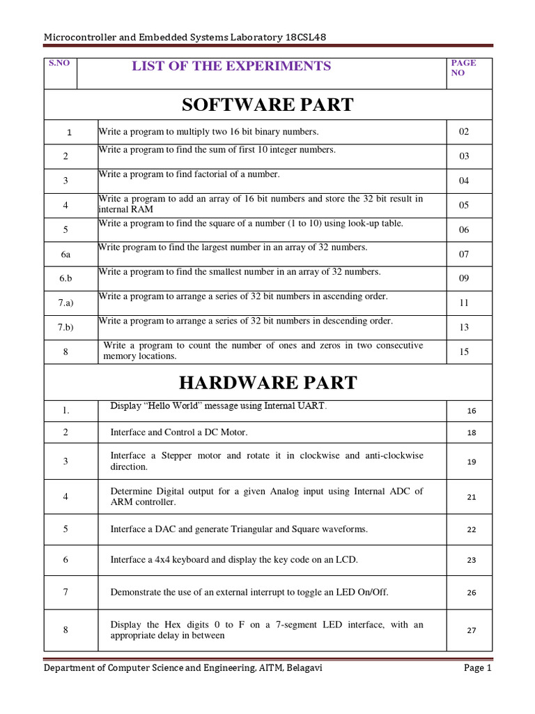 18CSL48 MICROCONTROLLER AND EMBEDDED SYSTEMS LABORATORY | PDF ... 18CSL48 MICROCONTROLLER AND EMBEDDED SYSTEMS LABORATORY | PDF ...