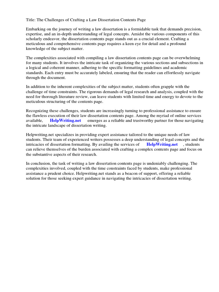 Law Dissertation Contents Page | PDF | Thesis | Essays