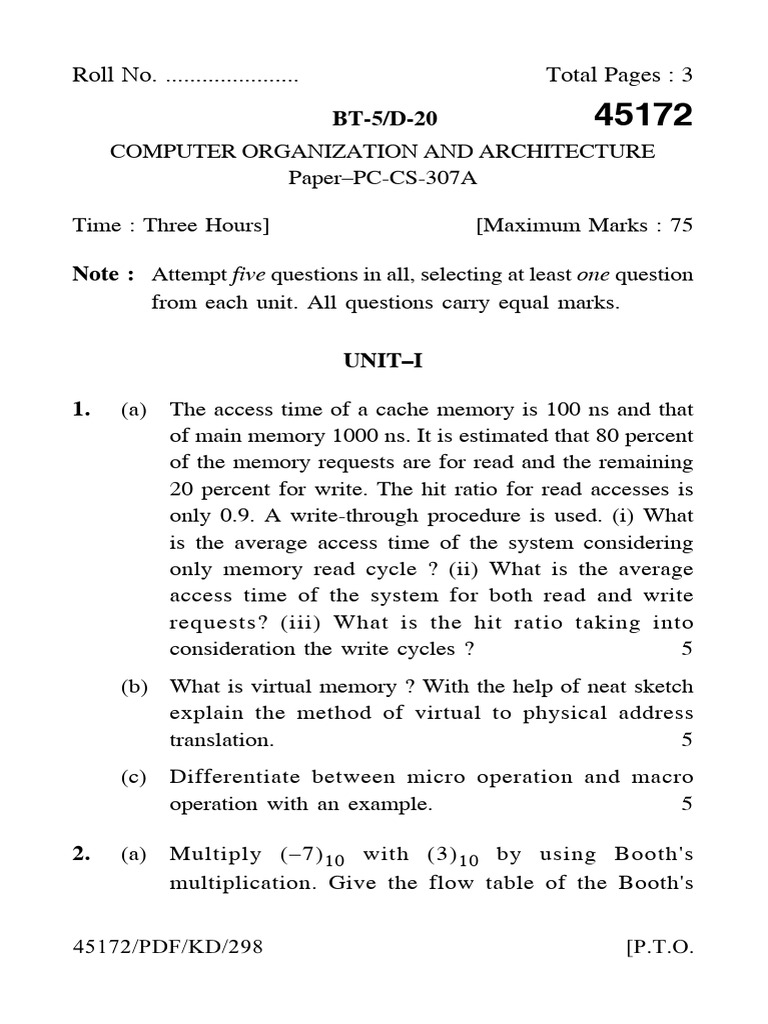 Roll No. ...................... Total Pages: 3: 45172/PDF/KD/298 (P.T.O | PDF | Input/Output ...