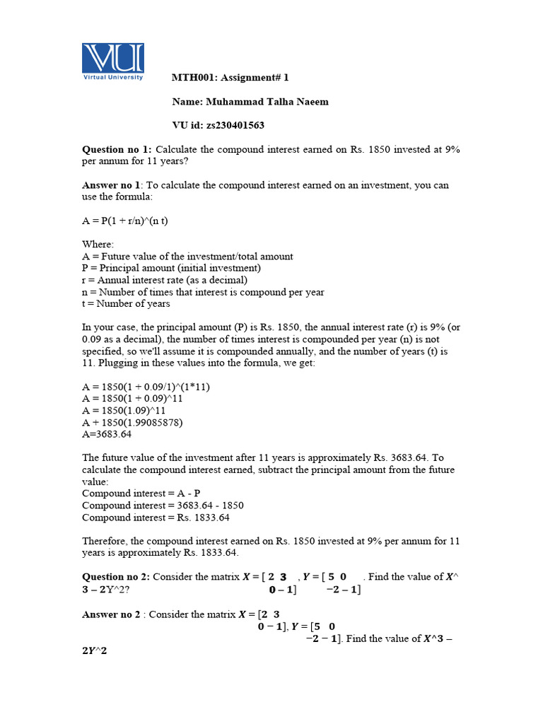 MTH001 Assignment#2 | PDF | Interest | Compound Interest
