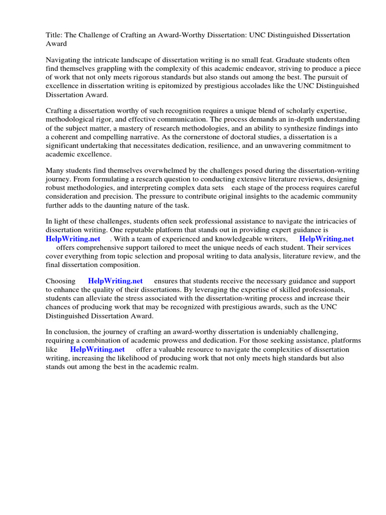 Unc Distinguished Dissertation Award | PDF | Thesis | Methodology