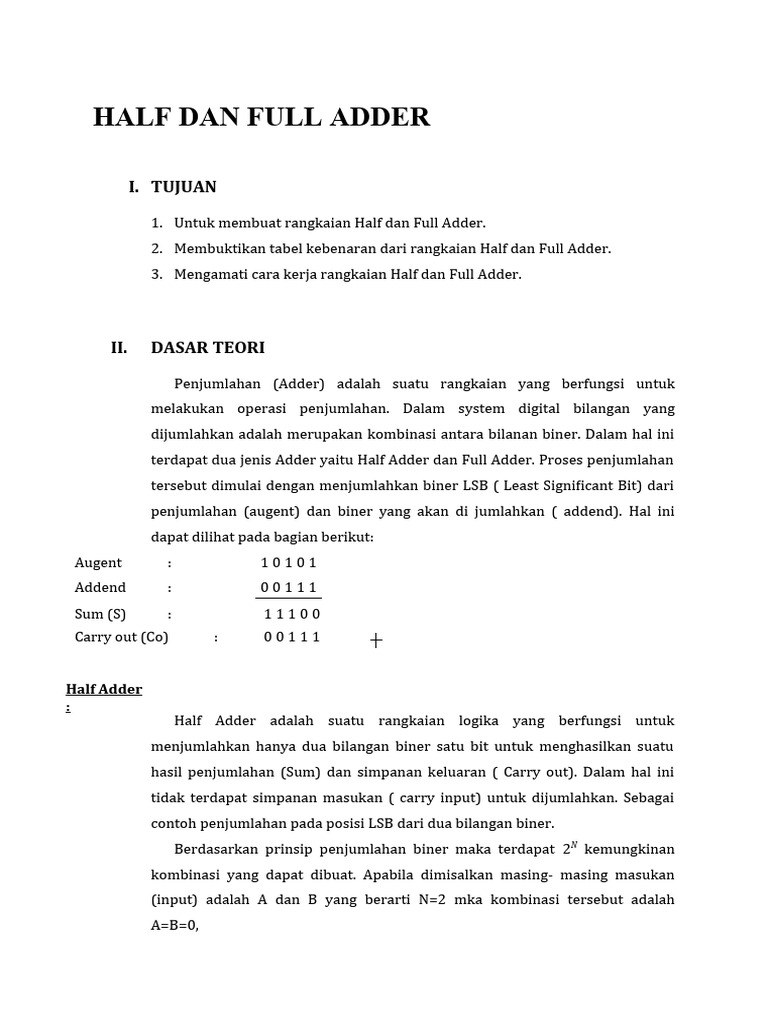 Rangkaian Half dan Full Adder Digital | PDF