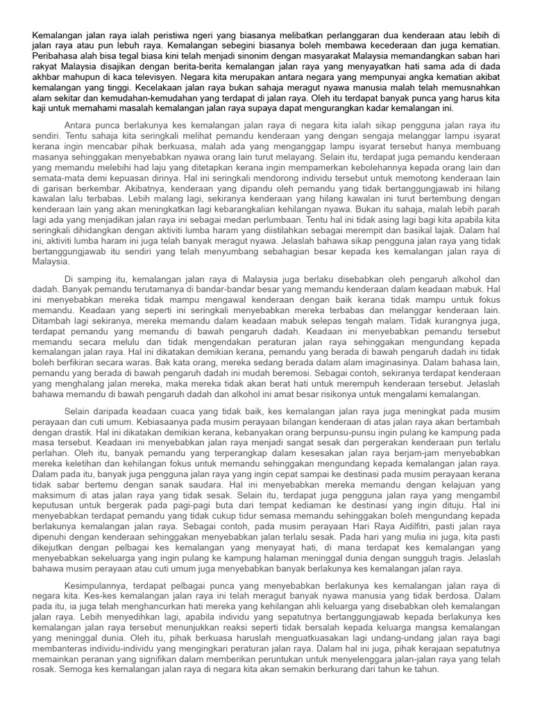 Karangan B Punca-Punca Kemalangan Jalan Raya | PDF