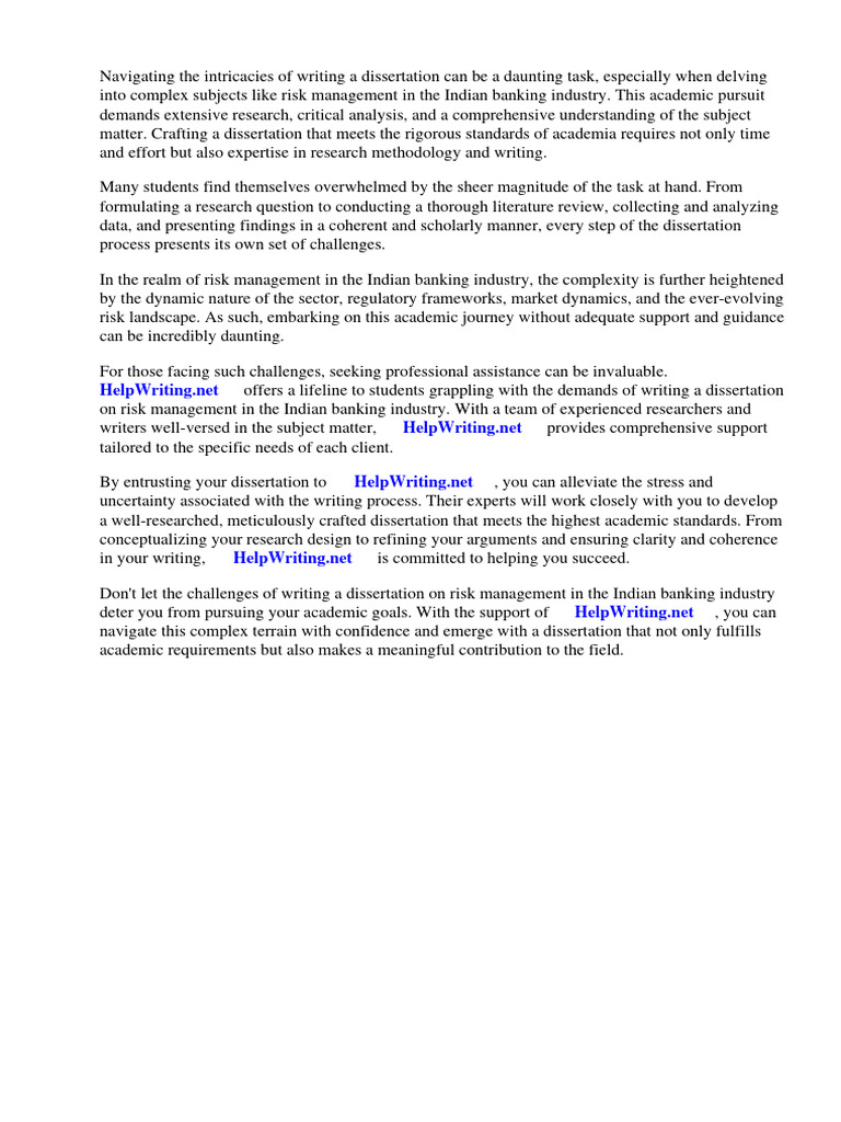 Dissertation On Risk Management in Indian Banking Industry | PDF ...