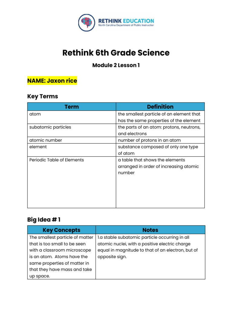 6th Grade Science: Atoms & Elements | PDF | Atoms | Matter