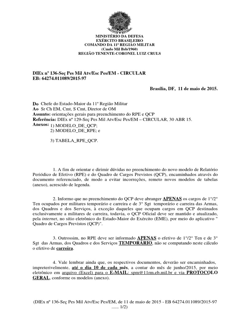 DIEx #136-Seç Pes Mil - CIRCULAR - Orientações Gerais para ...