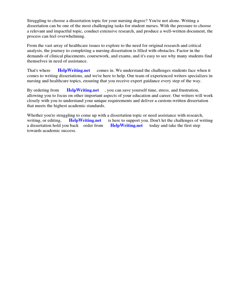 Dissertation Topics for Student Nurses | PDF | Nursing | Mental Disorder