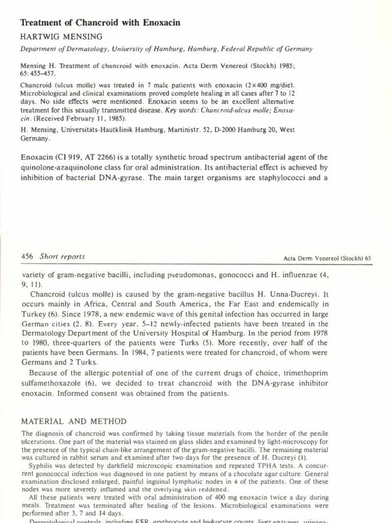 Treatment of Chancroid With Enoxacin: References | PDF | Medical ...