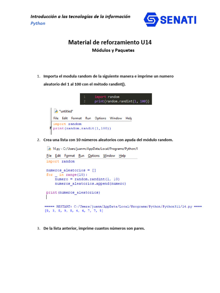 Ejercicios de Python con Módulos | PDF | Métodos y materiales de ...