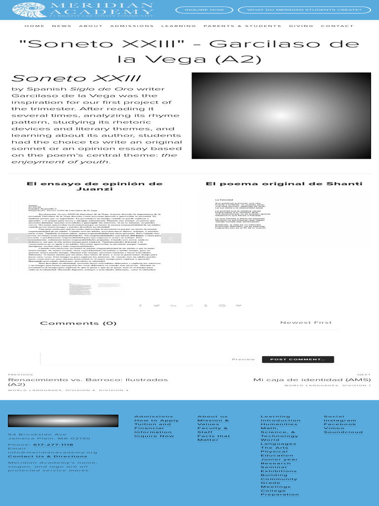 Soneto XXIII - Garcilaso de la Vega (A2) — Meridian Academy | PDF