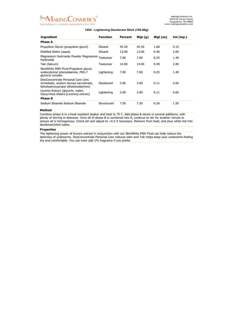 Formula 1454 Lightening Deodorant Stick | PDF