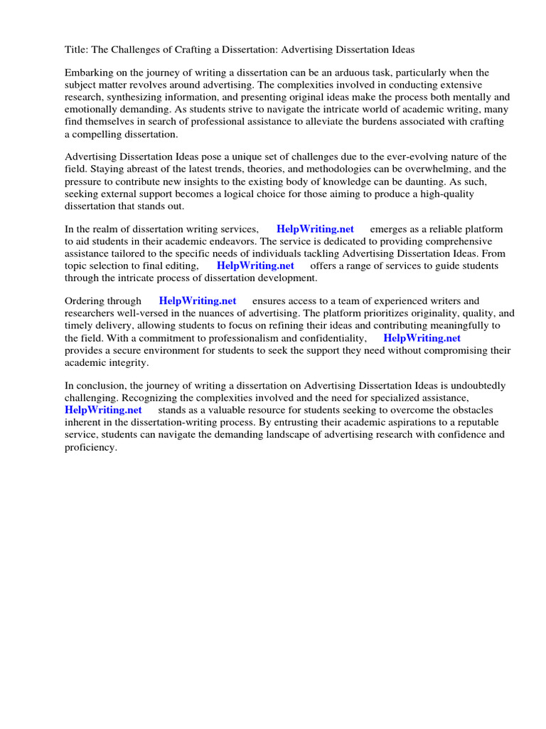Advertising Dissertation Ideas | PDF | Popular Culture & Media Studies ...