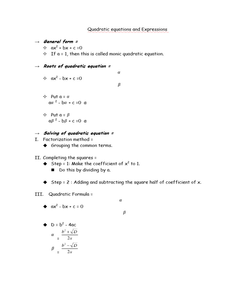 Quadratic Equations and Expressions | PDF
