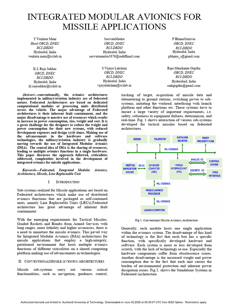 Integrated Modular Avionics for Missiles | PDF | Central Processing ...