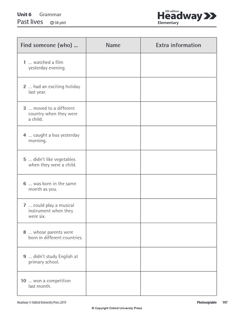 Find Someone Who (Past) | PDF