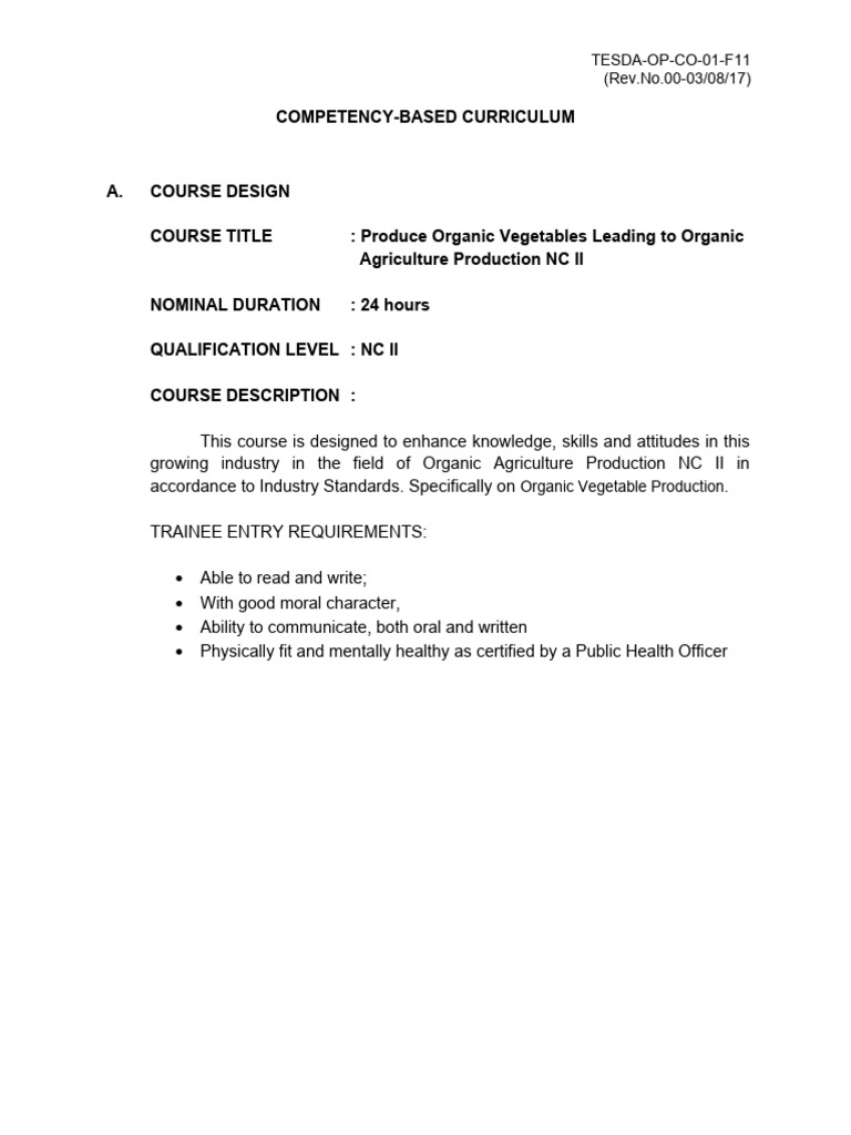 F11 - Competency Based Curriculum - VEG | PDF | Plant Nursery | Vegetables