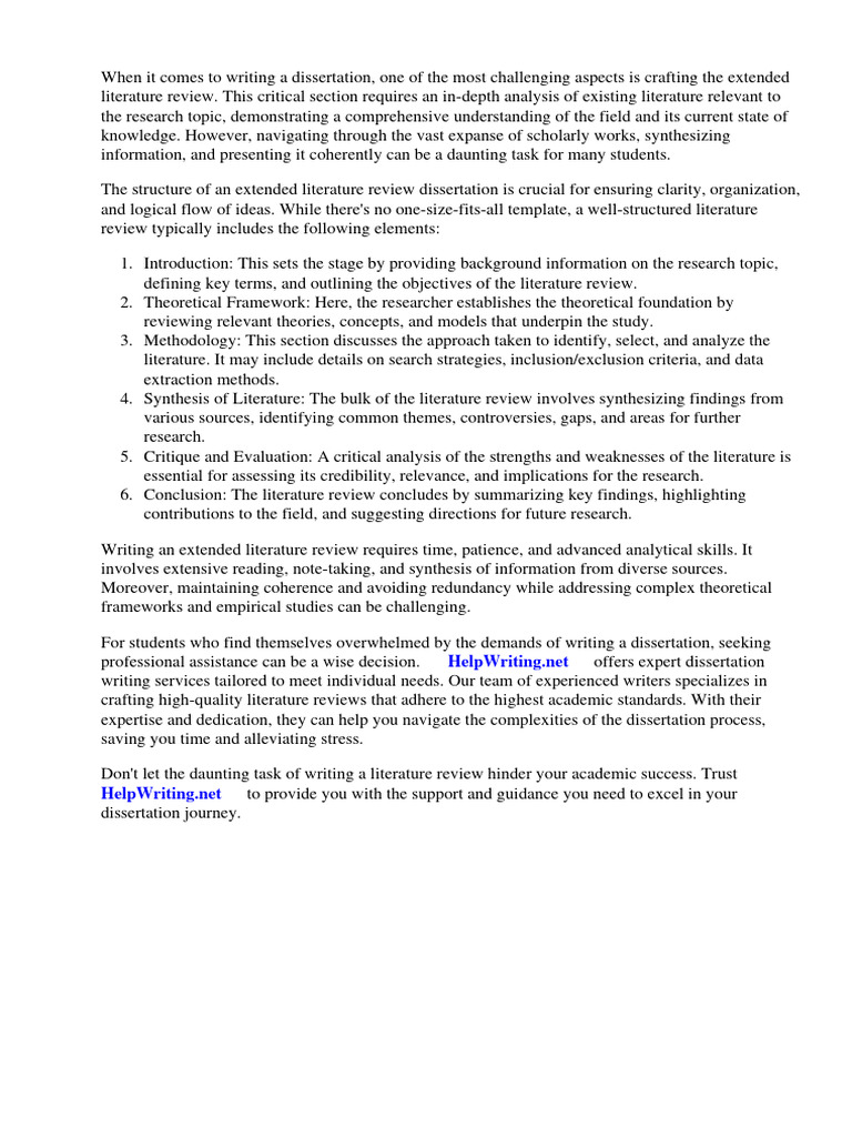 Extended Literature Review Dissertation Structure Pdf Literature