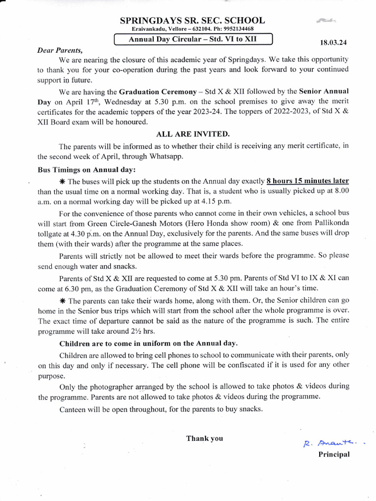 Annual Day Circular - STD VI To XII | PDF | Land Vehicles | Wheeled ...