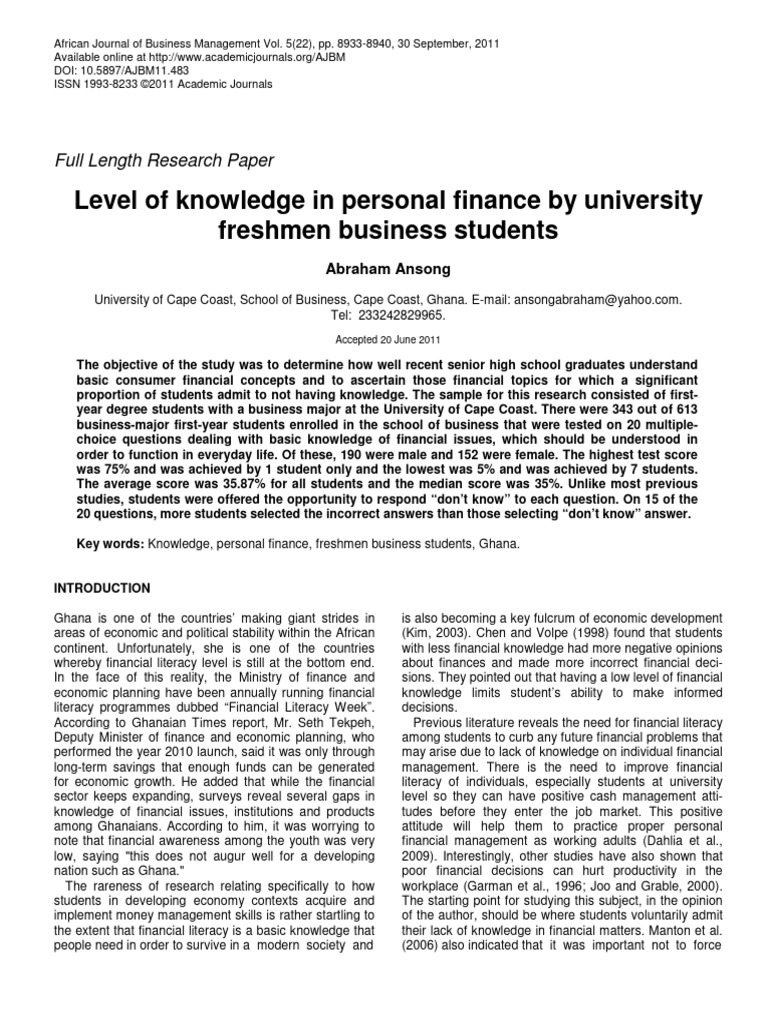 Level of Knowledge in Personal Finance by University | PDF | Pension ...