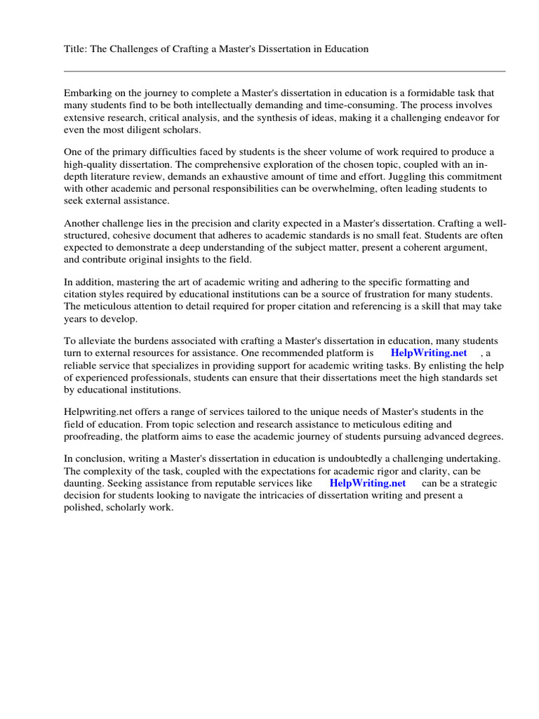 Masters Dissertation Example Education | PDF | Thesis