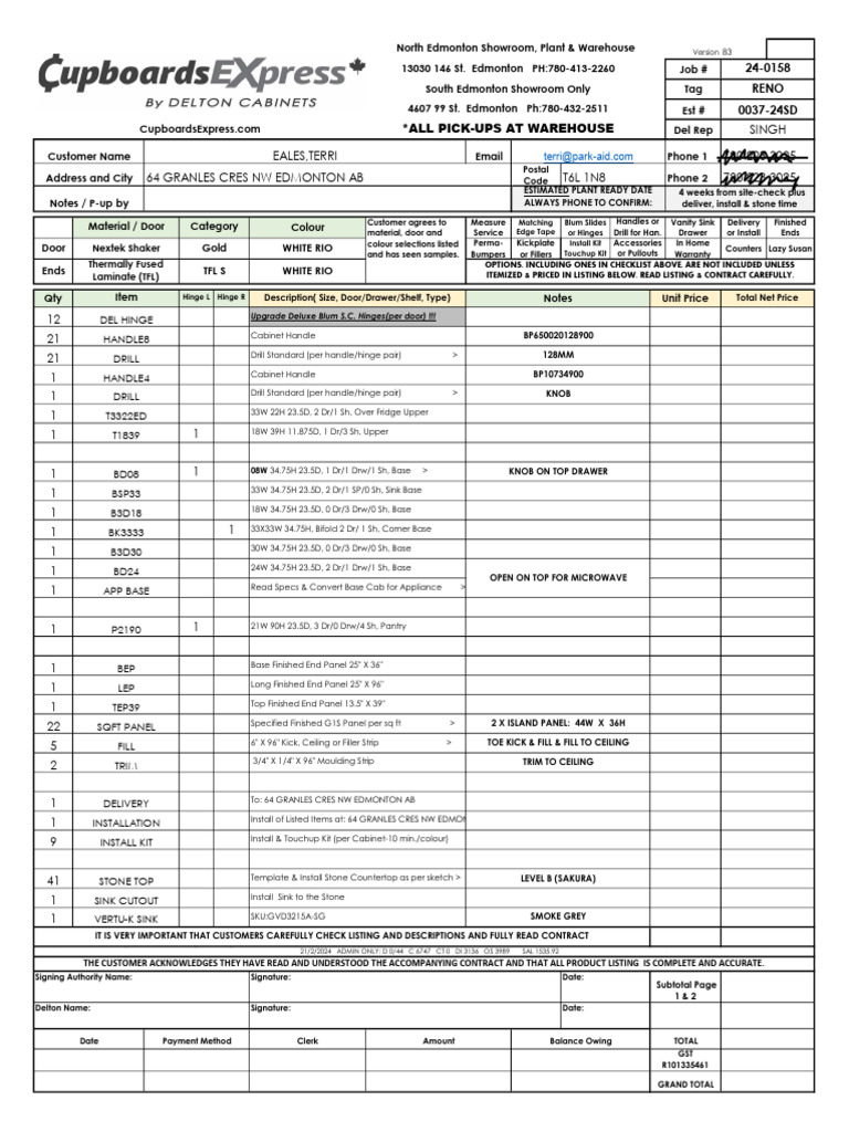 Cabinet Installation Order Form | PDF | Countertop | Building Engineering
