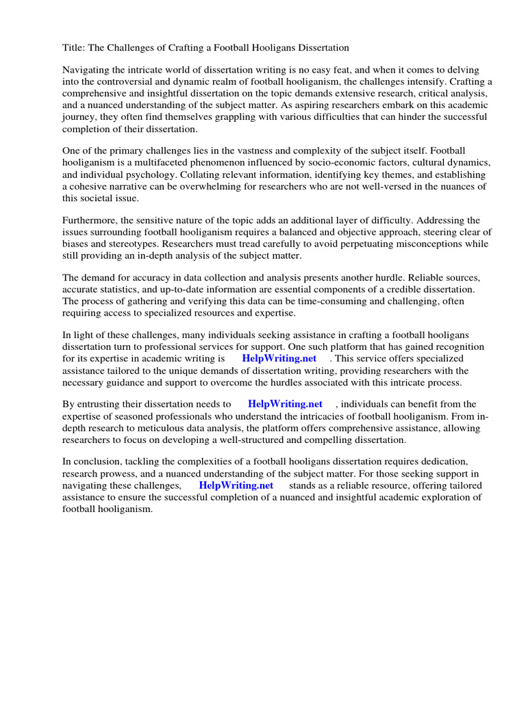 Football Hooligans Dissertation | PDF | Violence | Association Football