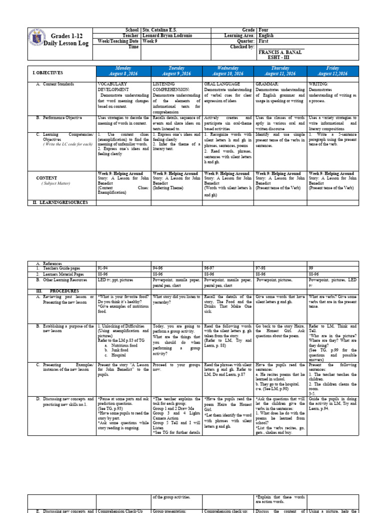 Grade 4 DLL English 4 q1 Week 9 | PDF | Reading Comprehension | English Language